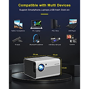 Outdoor Movie Projector Bluetooth 5.0 - BIGASUO Native 1080P Projector with Digital Zoom&HiFi Stereo, 280ANSI Home Portable Projector Compatible HDMI,USB,AV,TV[100''Screen Included]