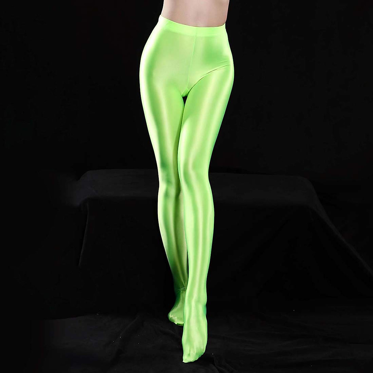 BooW Sexy Oil Glossy Footed Leggings Ultra Shimmery Nylon Spandex Tights Opaque Pantyhose Yoga Pants (Neon Green, L) (Large) (SU-US-9110)