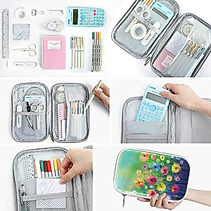 ZZKKO Abstract Floral Watercolor Painting Pencil Bag Case Zipper Pencil Holder Organizer Stationary Pen Bag Cosmetic Makeup Bag Pouch Purse for School Office Supplies