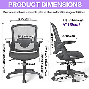 Ergonomic Mesh Seat Home Office Computer Desk Chair Height Adjustable Lumbar Support with Flip Up Arms Swivel Wheels for Adult