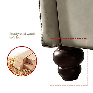 RUNWON Modern Living Room Sectional Furniture Set Include 2+3 Seat Sofa,Linen Fabric Faux Leather with Wood Leg, Beige