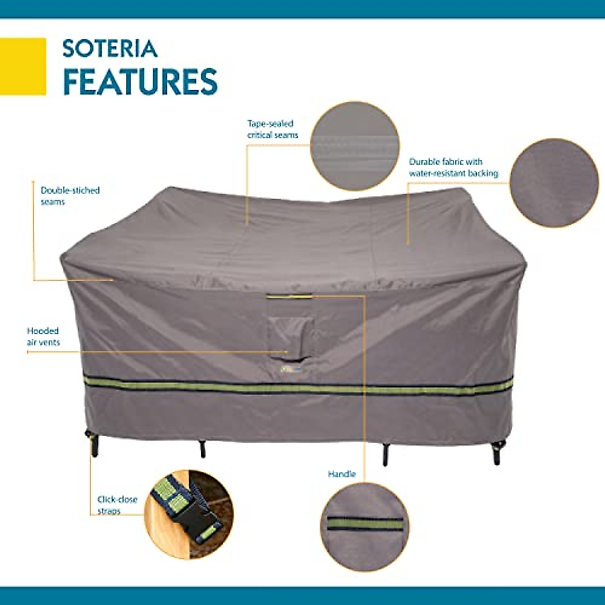 Duck Covers Soteria Water-Resistant 76 Inch Square Patio Table with Chairs Cover, Outdoor Table and Chair Cover