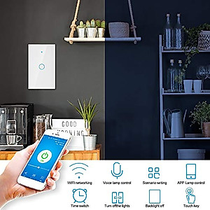 WiFi Touch Screen Switch, Remote Switch with Highly Sensitive Touch Keys, Suitable for Alexa Google, 1-Way AC(White)