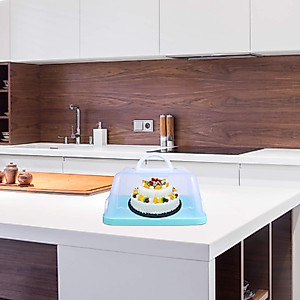 ABOOFAN Cake Carrier Square Cake Server with Lid and Handle Portable Loaf Cake Container Food Storage Keeper Dome for Birthday Wedding Cake Holder Blue