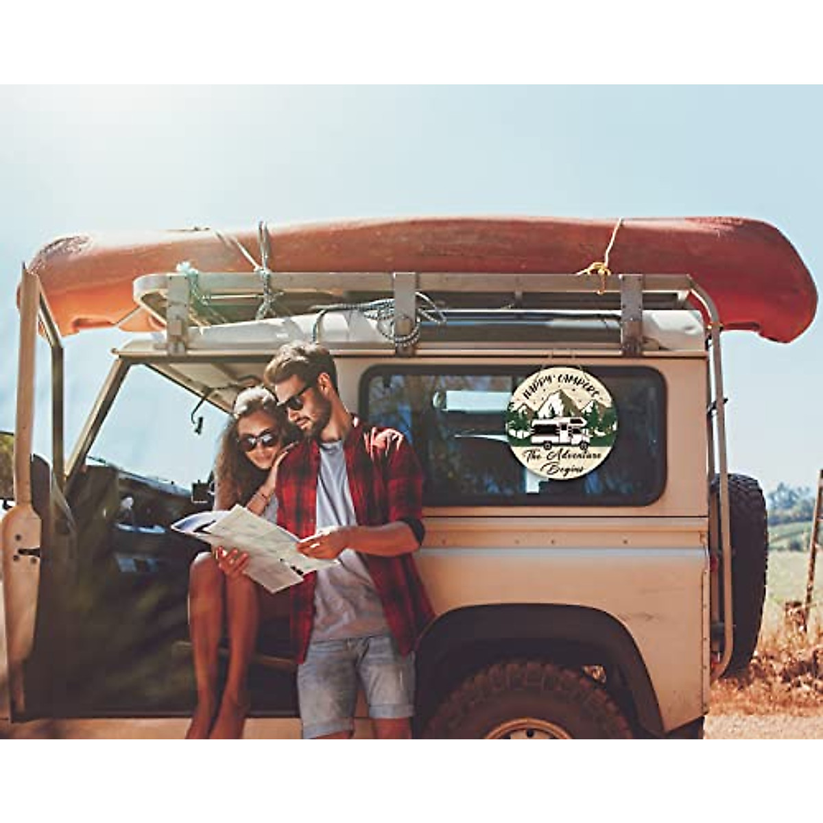 WhatSign Happy Camper Decor Sign 11.5" Farmhouse Camper Decorations Sign RV Accessories for Inside Funny Adventure Camping Hanging Signs for RV Travel Trailers Glamping Camper Wall Window Decor