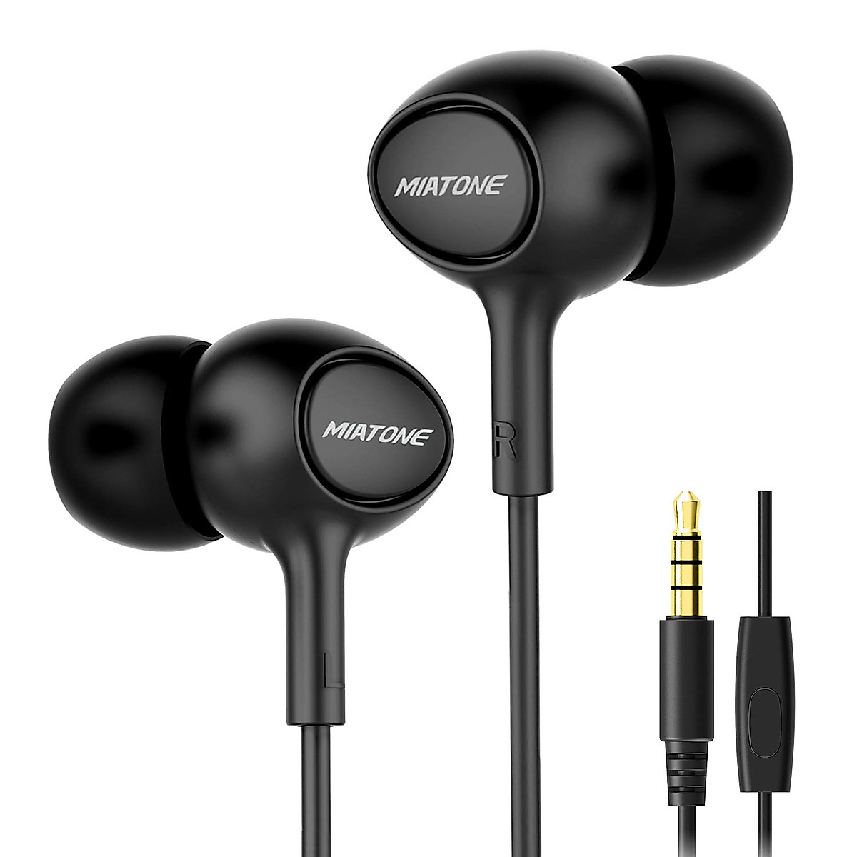 Earbuds, MIATONE Wired in- Ear Earbuds with Microphone, Dynamic Crystal Clear Sound Ergonomic Ear Buds Earphones Headphones for Android, BlackBerry - Black