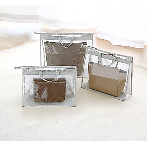 FuninCrea 4 Pack Handbag Storage Clear Handbag Dust Bags with Zipper and Handle Dustproof Moistureproof Handbag Storage Organizer, Purse Storage Organizer for Closet (Grey)