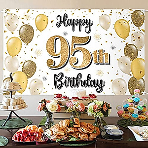LASKYER Happy 95th Birthday Large Banner - Cheers to 95 Years Old Birthday Home Wall Photoprop Backdrop,95th Birthday Party Decorations.
