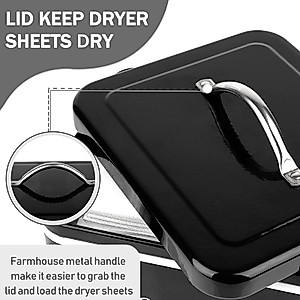 Creproly Dryer Sheet Holder Dispenser Farmhouse Metal Dryer Sheet Container with Lid for Laundry Room Decor and Space Saving Laundry Room Organization and Storage (Black)