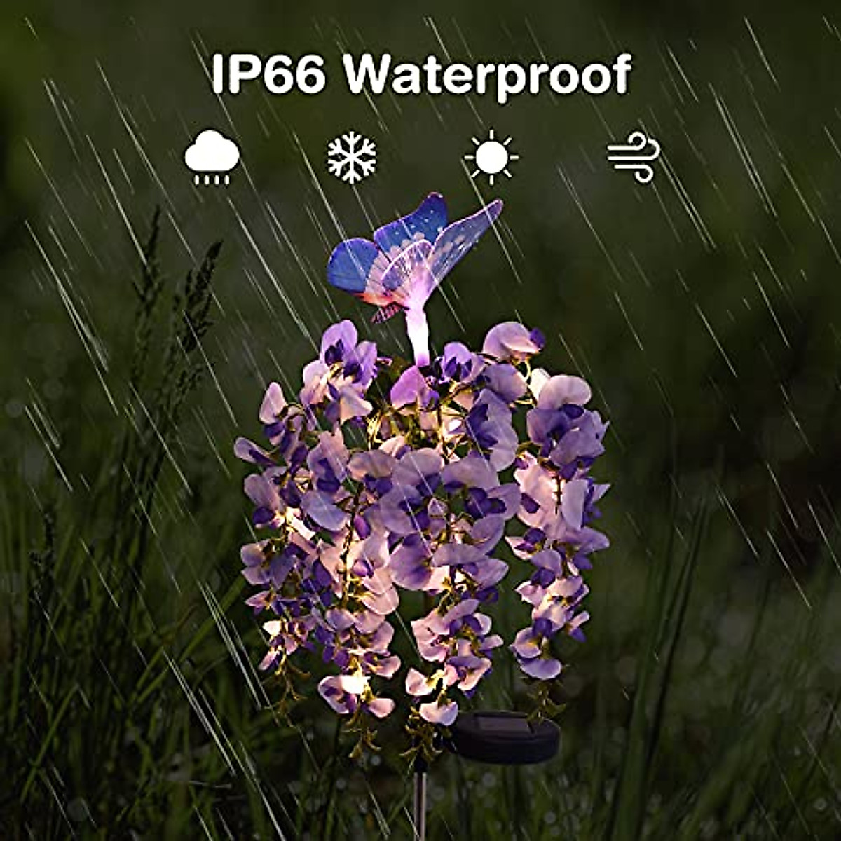Solar Flowers Lights Outdoor ,Doingart Wisteria Floral Butterfly Solar Lighte with Multi-Color Changing LED Solar Lights for Garden Patio Backyard Pathway Lawn (Purple)