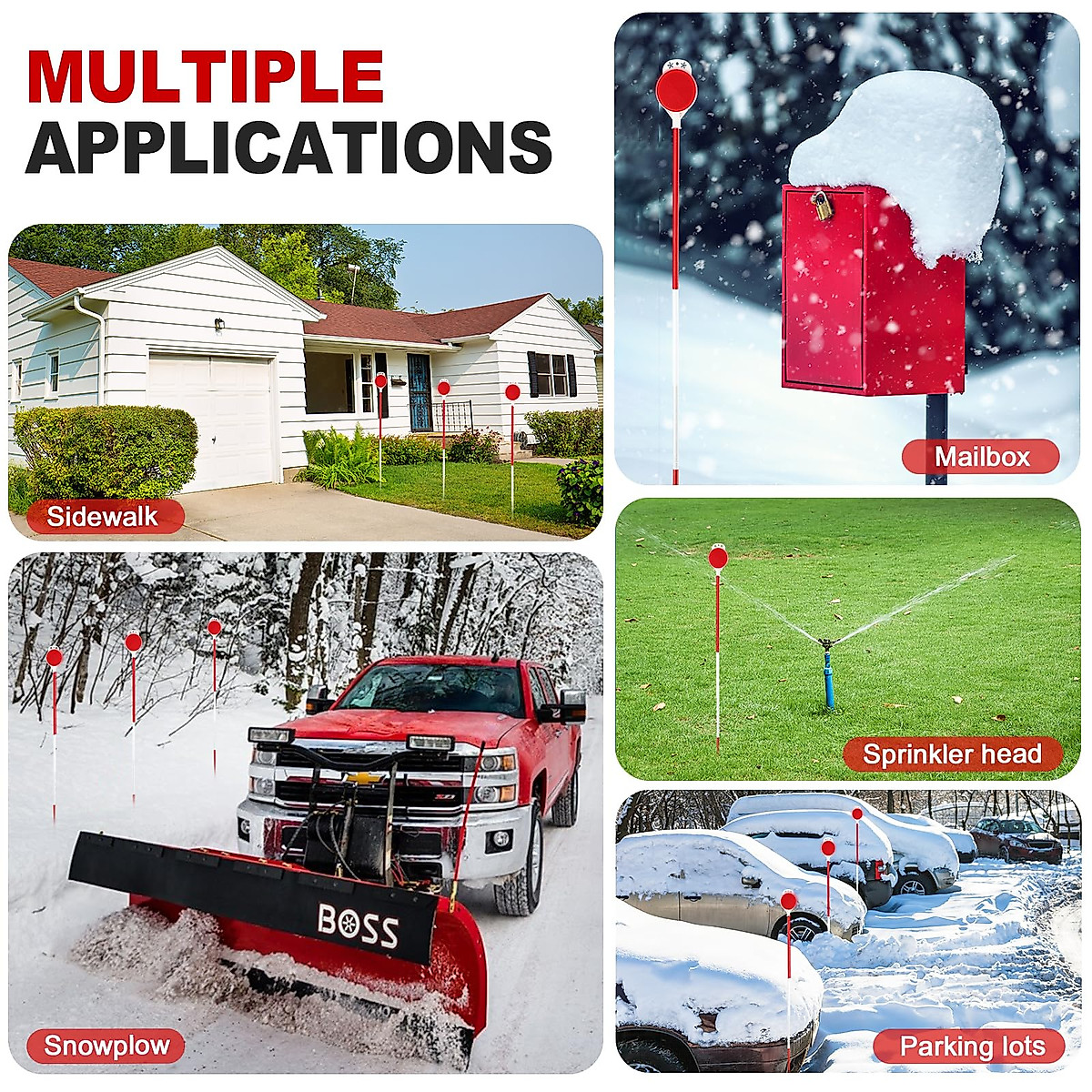 Driveway Markers, 48 Inch Driveway Reflectors for Snow Plowing - Double Sided Reflective Driveway Markers Snow Stakes with Easy Visibility at Night and All Weather (4 Pack)