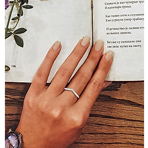 TIGRADE Cubic Zirconia Eternity Band V Shape CZ Stacking Engagement Ring for Women Size 3-13, Silver, Size 7