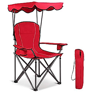 GYMAX Canopy Chair, Portable Folding Beach Pool Chair Lawn Chair with Canopy Two Cup Holders and Carry Bag, for Outdoor Beach Camp Park Patio (Red)