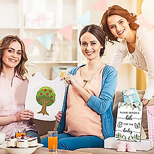 26 Pcs Baby Bibs and Game Set Baby Shower Game Sign 15 White Feeder Bibs 10 Fabric Markers for Gender Reveal (Green Leaves)