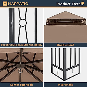 HAPPATIO 10' X 12' Outdoor Patio Gazebo, Outdoor Canopy Gazebo for Garden,Yard,Patio with Ventilation Double Roof with Mosquito Netting,Light Brown
