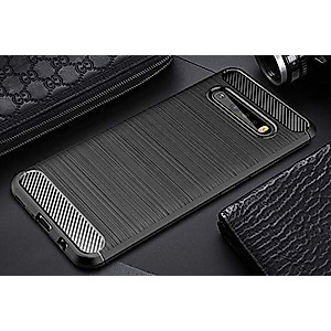 Grandcaser Case for LG V60 ThinQ 5G Ultra Slim Carbon Fiber TPU Soft Anti-Scratch Shockproof Protection Cover for LG V60 ThinQ 5G 6.8" -Black