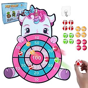 25" Kids Large Unicorn Dart Board with 16 Sticky Balls, Indoor Outdoor Multi-Player Sport Party Game, Cartoon Animal Dart Board Unicorn Toy Gift for Kids 3 4 5 6 7 8 9 10 Years Toddler Boys Girls