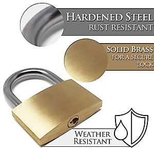 Padlock with Key - 2" Large Heavy Duty Pad Lock 5 Matching Keys - Weatherproof Rust Resistant Steel Brass Keyed Alike Padlocks, Gate Locks for Outdoor Fence, Door, Gym Lockers, Storage Unit (1-Pack)