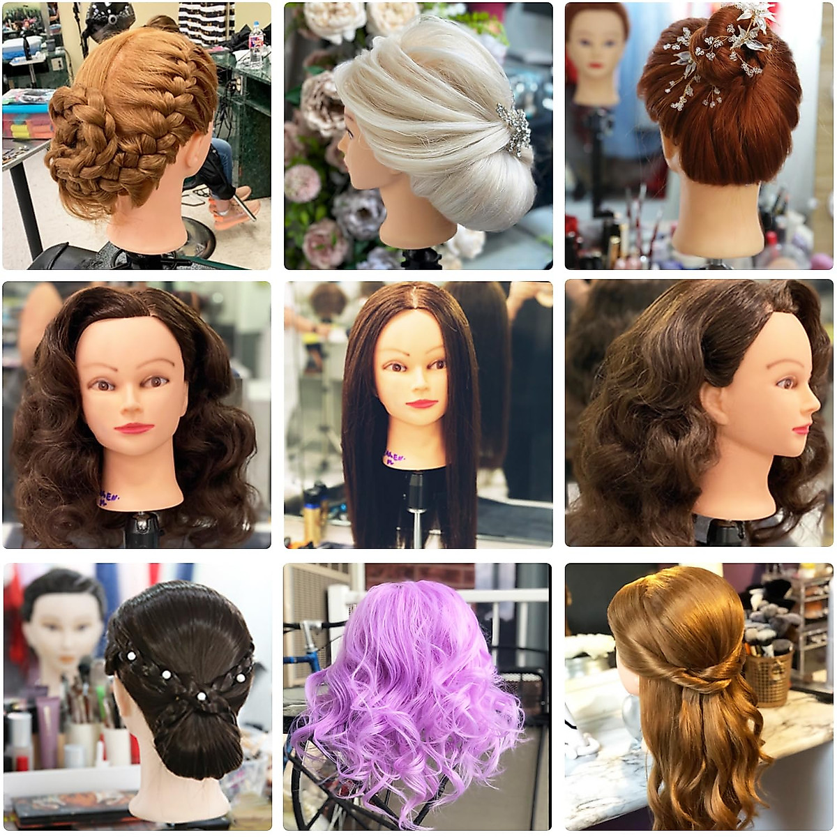 Armmu 26"-28" Long Hair Mannequin Head with 60% Real Hair, Hairdresser Practice Training Head Cosmetology Manikin Doll Head with 9 Tools and Clamp - #613, Makeup On