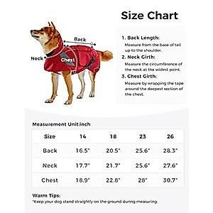 Wantdo Large Dog Padded Rain Jacket Waterproof Warm Winter Jacket Refletive Size 23 Red