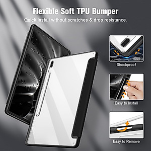 Fintie Hybrid Slim Case for Samsung Galaxy Tab S8 Plus 2022/S7 FE 2021/S7 Plus 2020 12.4 Inch with S Pen Holder, Shockproof Cover with Clear Transparent Back Shell, Auto Wake/Sleep, Black