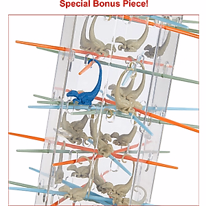 Mattel Games KerPlunk Jurassic World Dominion Kids & Family Game with Velociraptor Dinosaurs, Tower, Sticks, Die & Stickers