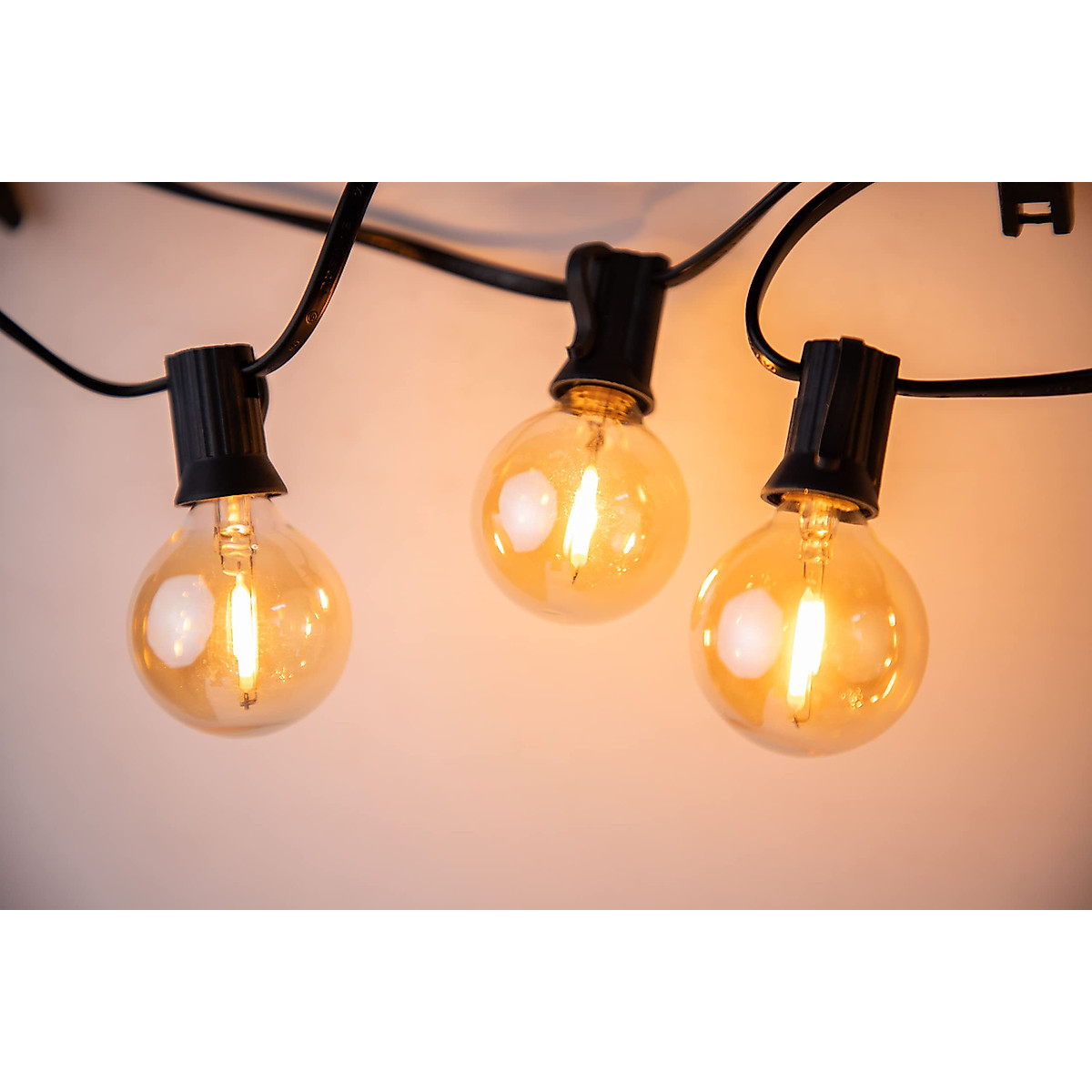 Sphoon Pack of 25 G40 Amber Glass Led Replacement Bulbs, 1W Equivalent 10W E12 Screw Base Soft Warm 2200K Globe Light Bulb for Indoor & Outdoor Led String Light Party Patio Garden Decor, CRI 90+