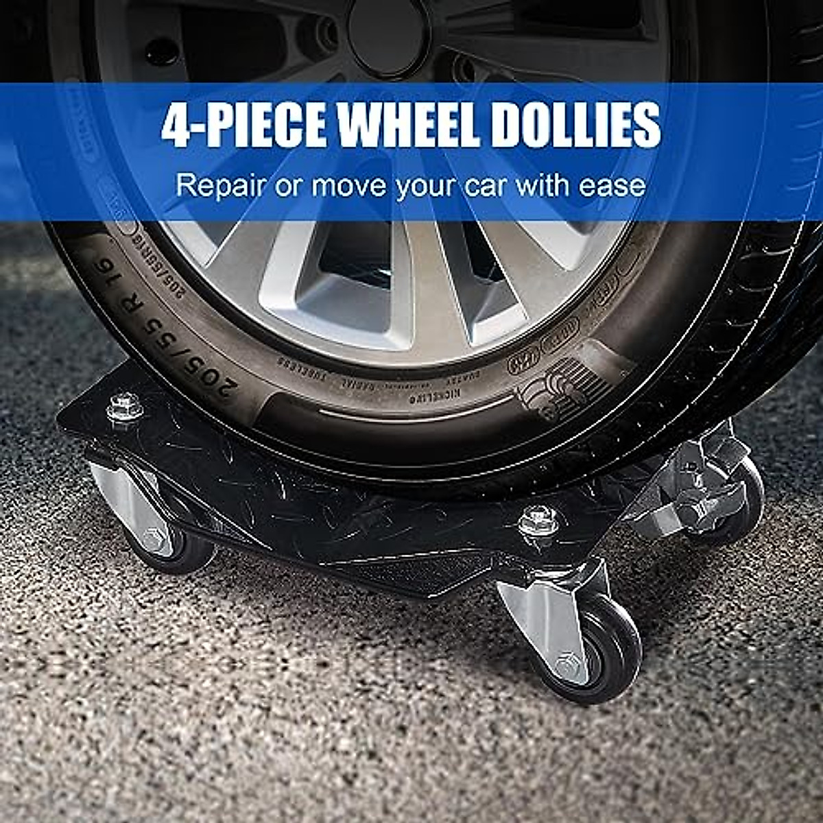 HPDMC 6000lbs Capacity Tire Dolly Wheel Dolly Car Tire Stakes丨4 Pack丨Black