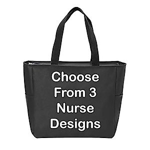 Personalized Monogram Tote Bag Nurse Doctor Appreciation Heart Stethoscope Initials Gift RN LPN CAN (Design #3/Black)