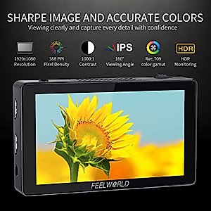 FEELWORLD LUT5 5.5 Inch 3000nits Ultra Bright DSLR Camera Field Monitor Auto Dimming Touchscreen HDR 3D LUT with Waveform F970 External Power and Install Kit 4K HDMI Input Output 1920X1080 IPS Panel