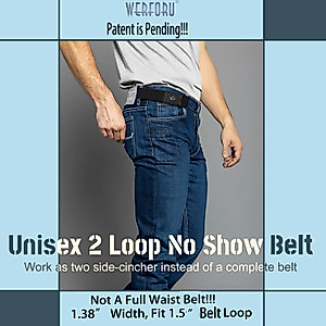 WERFORU 2 Pack Men 2 Loop No Buckle Elastic Belt for Women Men Stretch Belt, Black+Black, Fits 2 loop distance :4.7"-6"