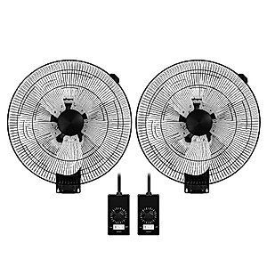 Simple Deluxe HealSmart 18 Inch Household Commercial Wall Mount Fan, 90 Degree Horizontal Oscillation, 5 Speed Settings, Black, 2-Pack