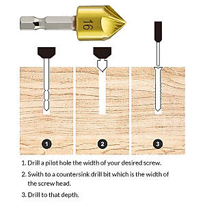 Countersink Drill Bit Set 6 Pcs 5 Flute Counter Sinker Drill Bits and 90 Degree Center Punch Tools HSS 1/4" Hex Shank for Wood Metal Quick Change 6-19mm (7)