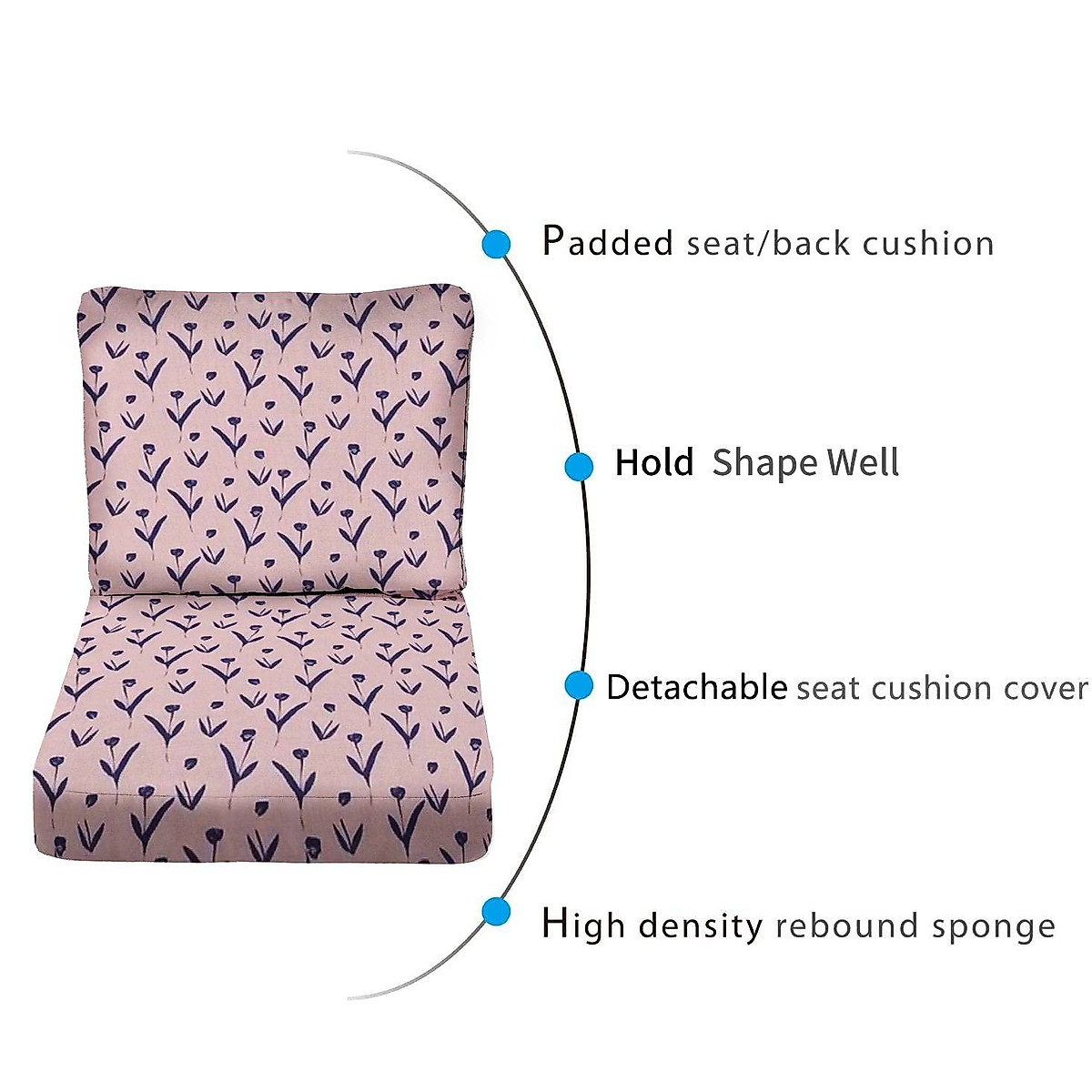 2-Piece Outdoor Deep Seat Cushion Set Pink and Navy Floral brush strokes seamless for fashion prints Back Seat Lounge Chair Conversation Cushion for Patio Furniture Replacement Seating Cushion