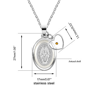 NA Oval Virgin Mary Mustard Seed Christian Pendant Religion Necklace for Women, Stainless Steel Prayer Faith Jewelry (White)