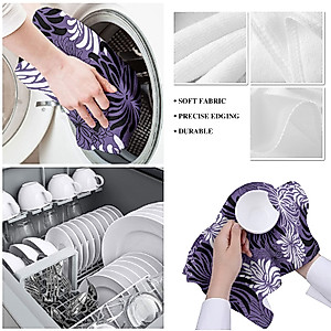 Big buy store Flowers Chrysanthemum Kitchen Dish Towels, Soft Lightweight Microfiber Absorbent Hand Towel Retro Black White Purple Tea Towel for Kitchen Bathroom 18x28in