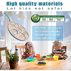 DAYOOH Mini Pancake Griddle, Nonstick Pancakes Pan for Kids Induction Cooktops Pancake Griddle Maker with Animal Molds, Suitable for All Stovetops, Blue