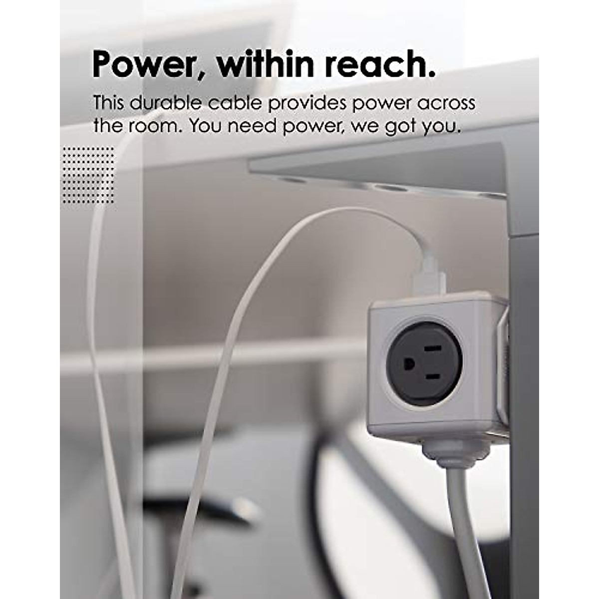 Allocacoc, PowerCube |ExtendedUSB|, 4 outlets, 2 USB Ports, 5 feet cable, Mounting dock, Surge Protection, Childproof Sockets, ETL Certified (Green)