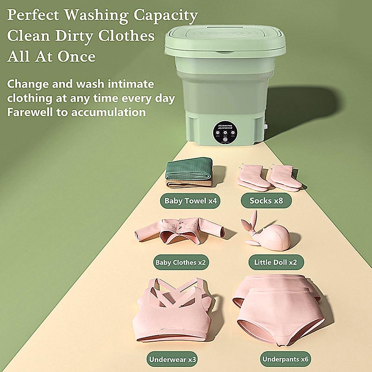 Portable Washing Machine,High Capacity Mini Washer with 3 Modes,Foldable Deep Cleaning Half Automatic Washt Suitable for Washing Small Pieces of Clothing, Baby Clothes,Underwear,Socks（Green）
