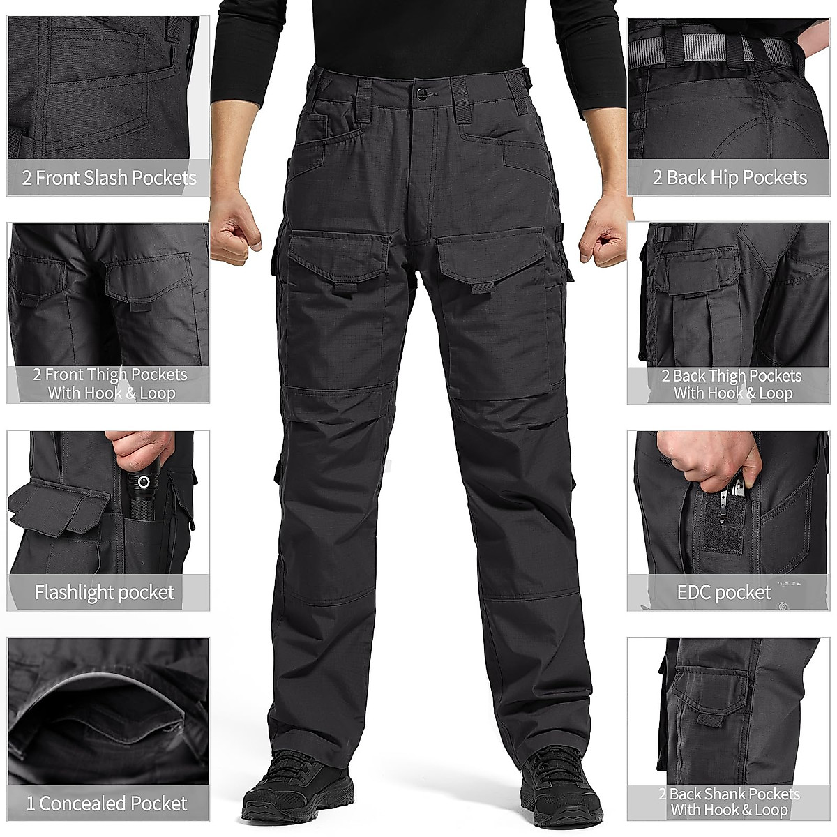 FREE SOLDIER Men's Cargo Pants,Tactical Pants for Men Stretch,Durable Ripstop EDC Work Pants for Hiking (Black 30Wx30L)
