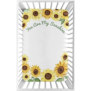 Sweet Jojo Designs Yellow Green and White Sunflower Boho Floral Girl Baby Nursery Fitted Mini Portable Crib Sheet For Mini Crib or Pack and Play ONLY - Farmhouse Watercolor Flower, You Are My Sunshine