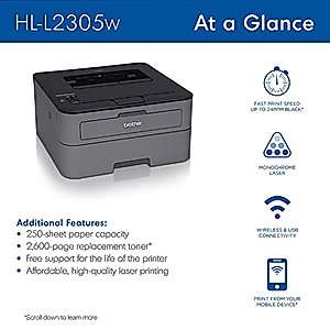 Brother HLL2305W Compact Mono Laser Single Function Printer with Wireless and Mobile Device Printing