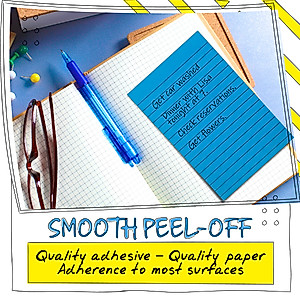 Lined Sticky Notes, 4 x 6, 10 Pack, 500 Sheets (50/Pad), Self Stick Notes with Lines, 6 Bright Assorted Colors, by Better Office Products, Post Memos, Strong Adhesive, 10 Pads