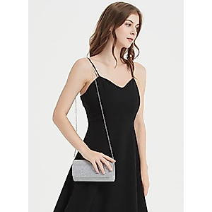 Vgift Purses for Women Evening, Formal Envelop Clutch Shiny Glitter for Party Wedding, Silver