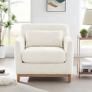 VANOMi Extra Deep Accent Chair, Fabric Upholstered Comfy Reading Armchair for Living Room, Bedroom Single Seat Sofa Chair with Wood Base, Lamb Fabric