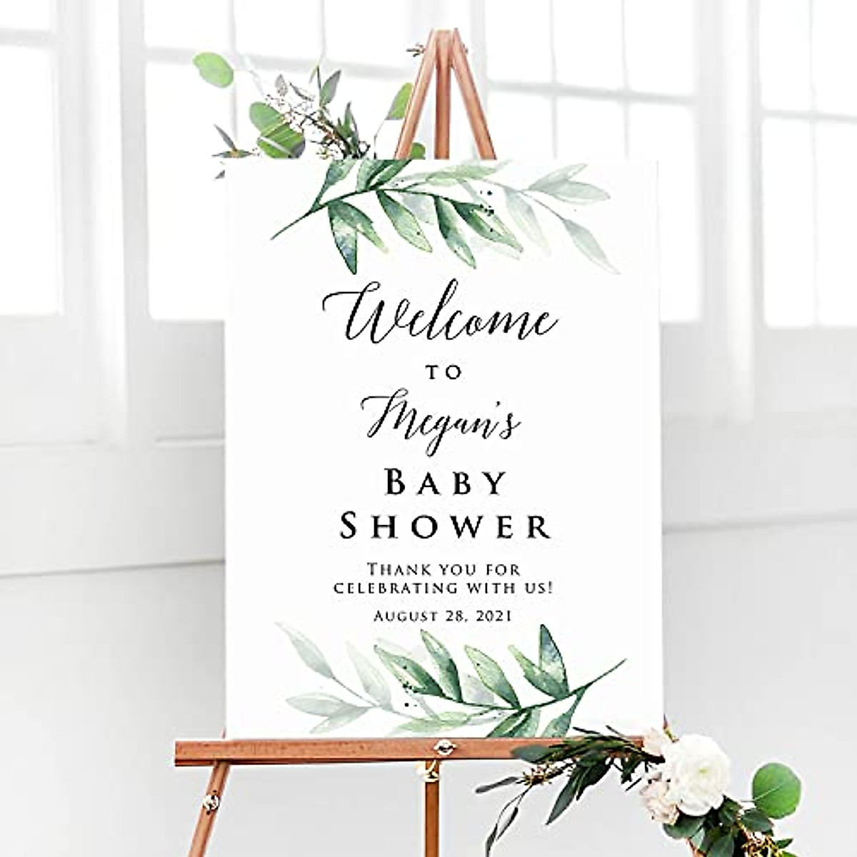 Personalized Greenery Bridal Shower Welcome Sign, Customized Baby Shower Baptism Celebration Welcome Board, Large Custom Poster