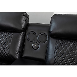 Power Recliner Sofa Sectional Couches with Speaker LED Light Strip Cup Holders Console Table Storage for Home Theater Living Room Office