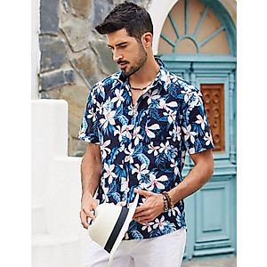 COOFANDY Mens Tropical Shirts Short Sleeve Hawaiian Print Shirts Vacation Beachwear