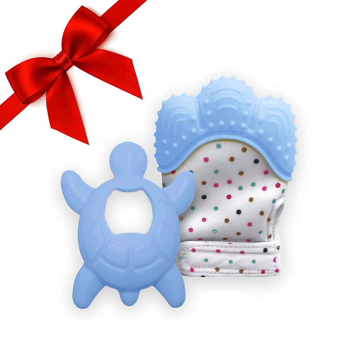 Liname 2 Pack Teething Mitten with Soothing Toy - Baby Chew Toy and Teething Glove- Infant Teething Mitten Crinkle Sound and Textured Silicone to Soothe Sore and Swollen Gums