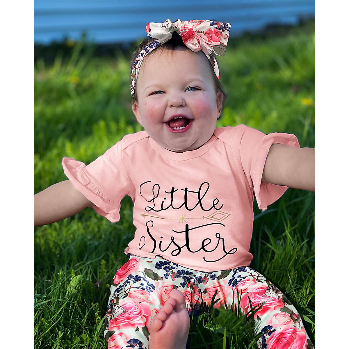 Newborn Baby Girl Clothes Big Sister Little Sister Matching Outfits Infant Romper Floral Pants Toddler Girls Clothing Sets